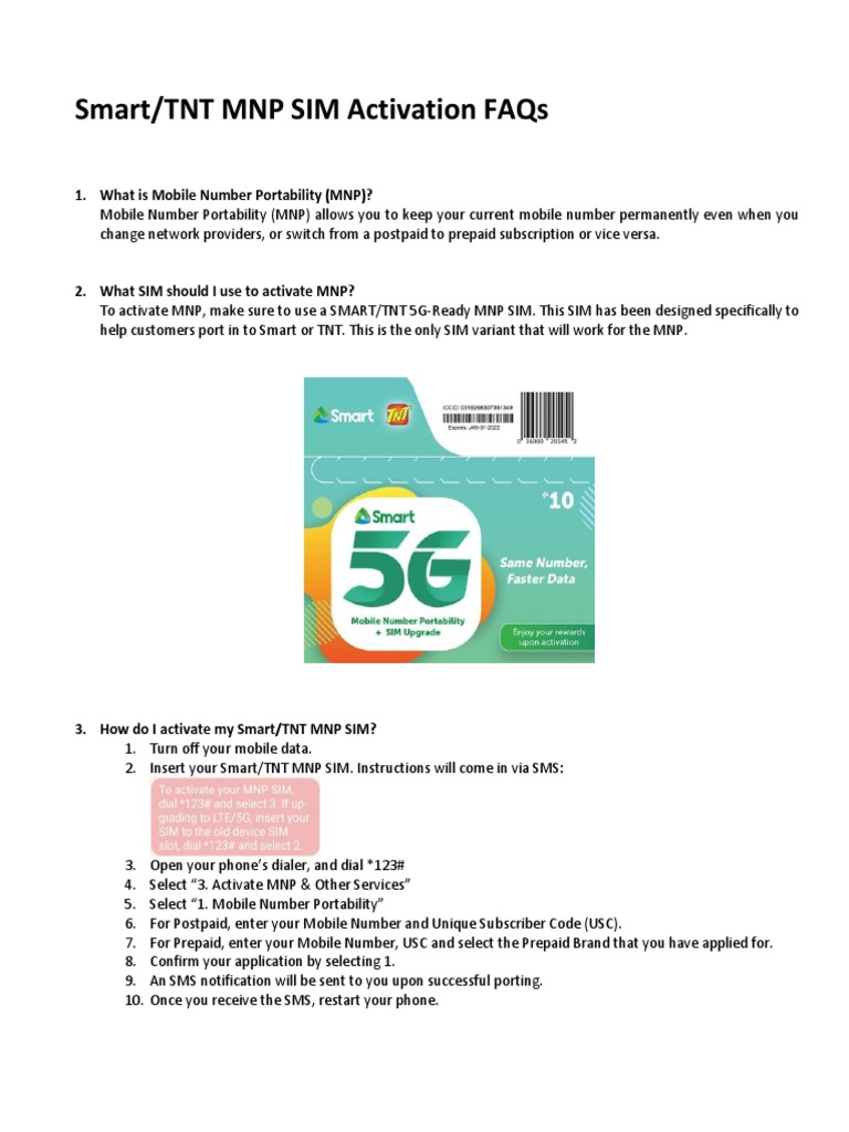 Smarttnt MNP Sim Activation Faqs 20220218 | PDF | Mobile Phones | Prepaid Mobile Phone