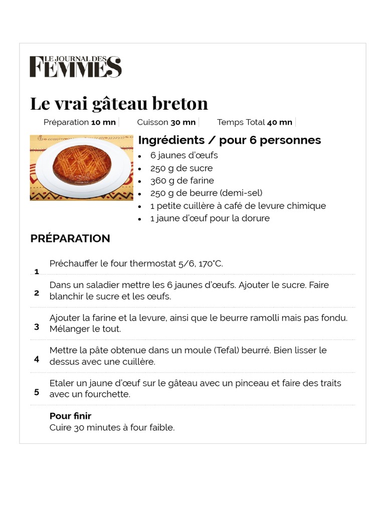 Recette du Vrai Gâteau Breton | PDF | Livres de cuisine, nourriture et vin