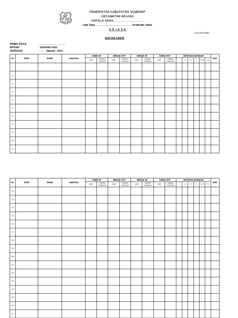 FORMAT ABSEN MANUAL Desa | PDF