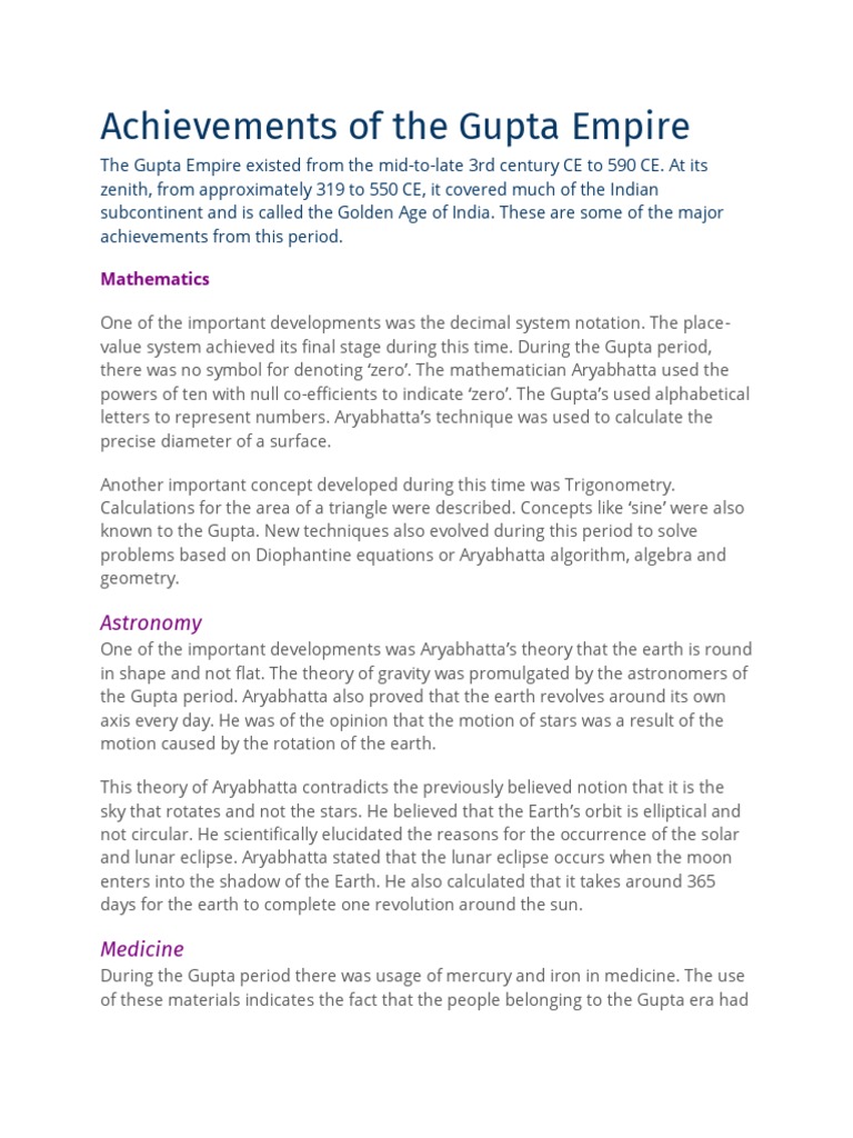 Achievements of The Gupta Empire: Mathematics | PDF