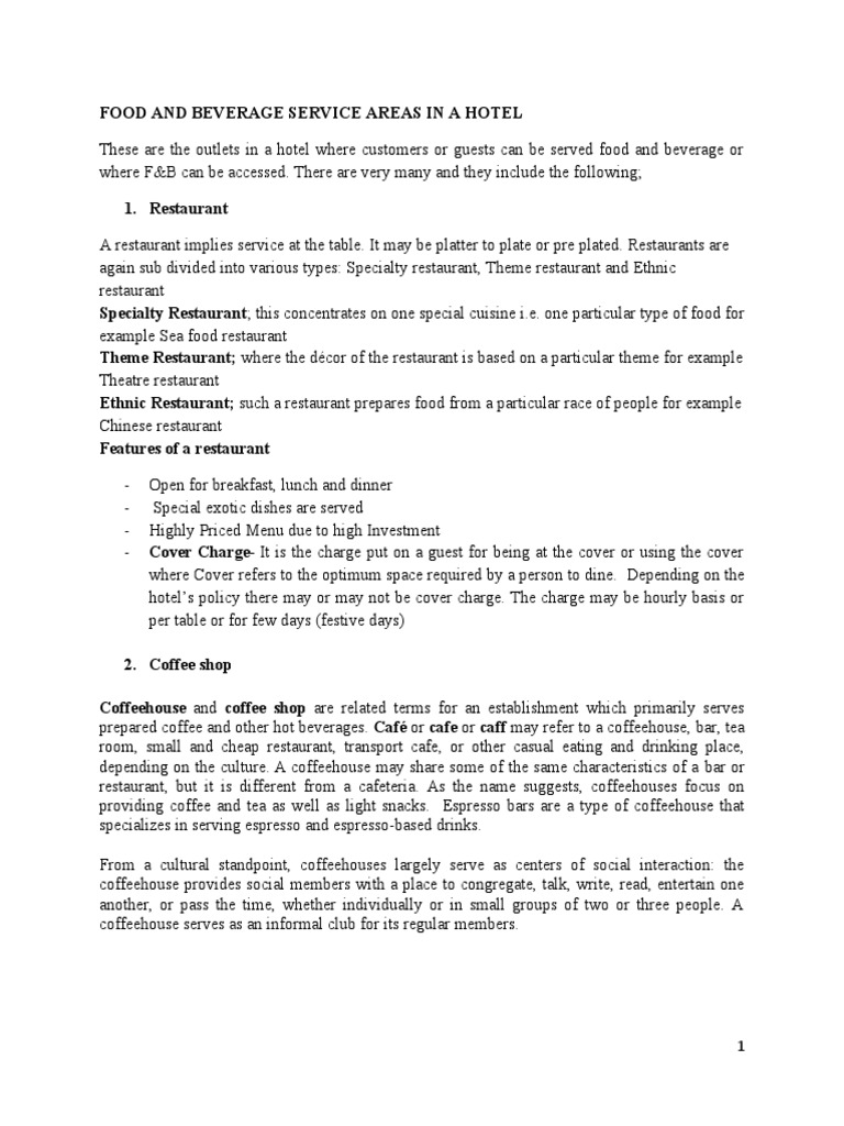 Food and Beverage Service Areas in Hotels | PDF | Nightclub | Restaurants