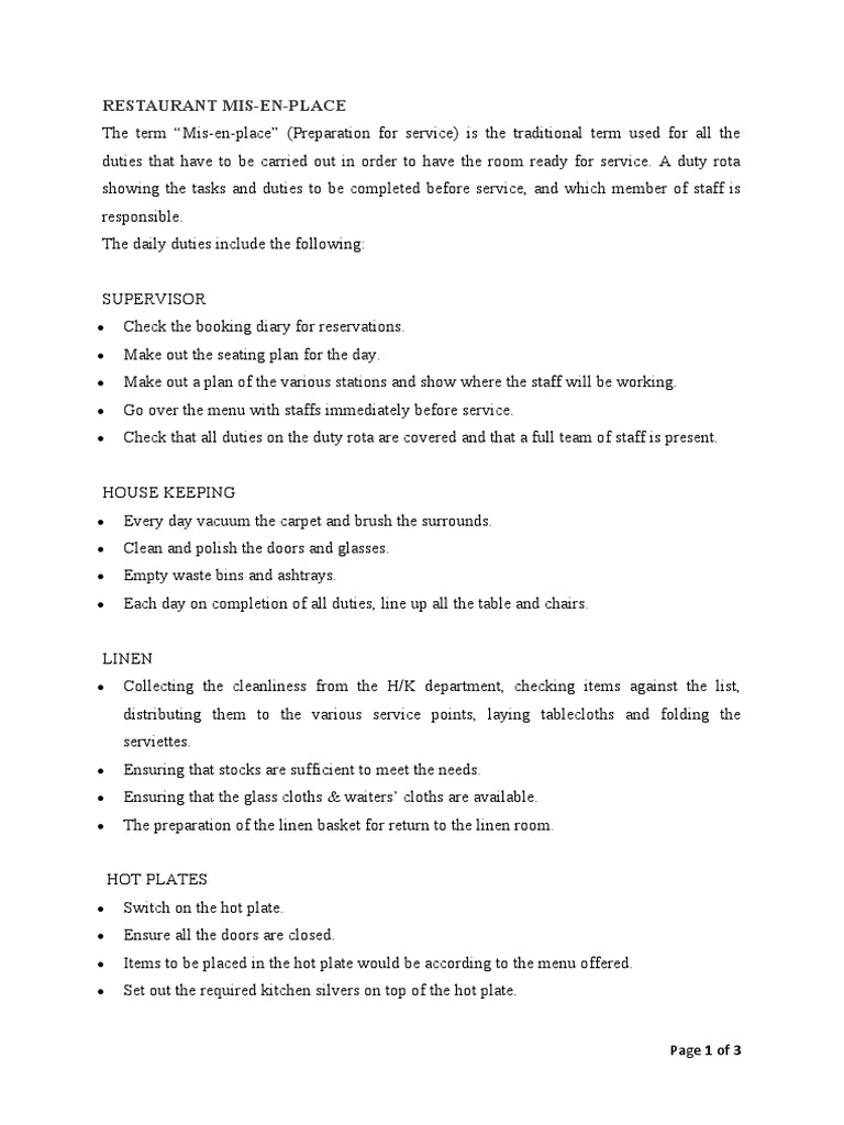 Preparation For Service | Download Free PDF | Tableware | Waiting Staff