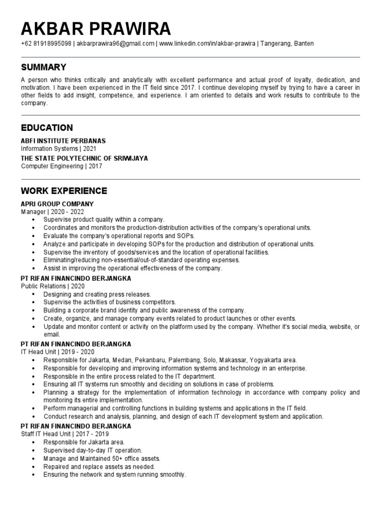 CV Akbar Prawira Ats | PDF | Information Technology | Computing