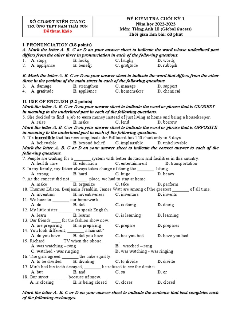 English Test Grade 10 Semester 1 | PDF | Language Arts & Discipline