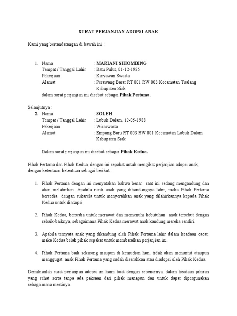 Surat Perjanjian Adopsi Anak 2 | PDF | Ilmu Sosial | Hukum