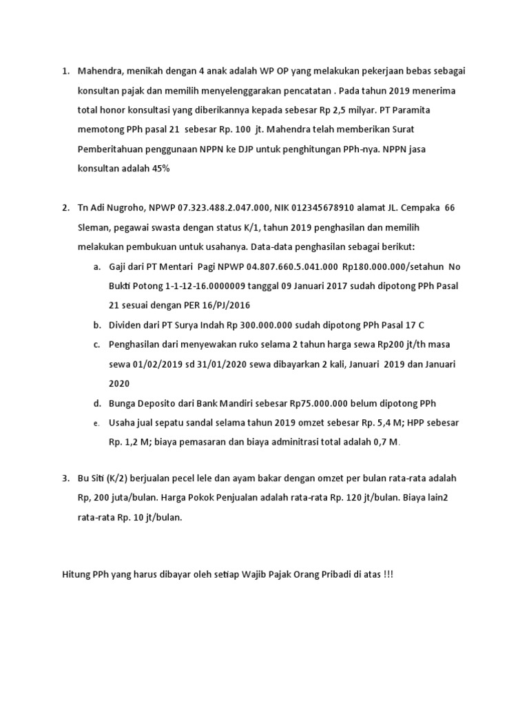 Latihan Soal PPH OP 1 | PDF