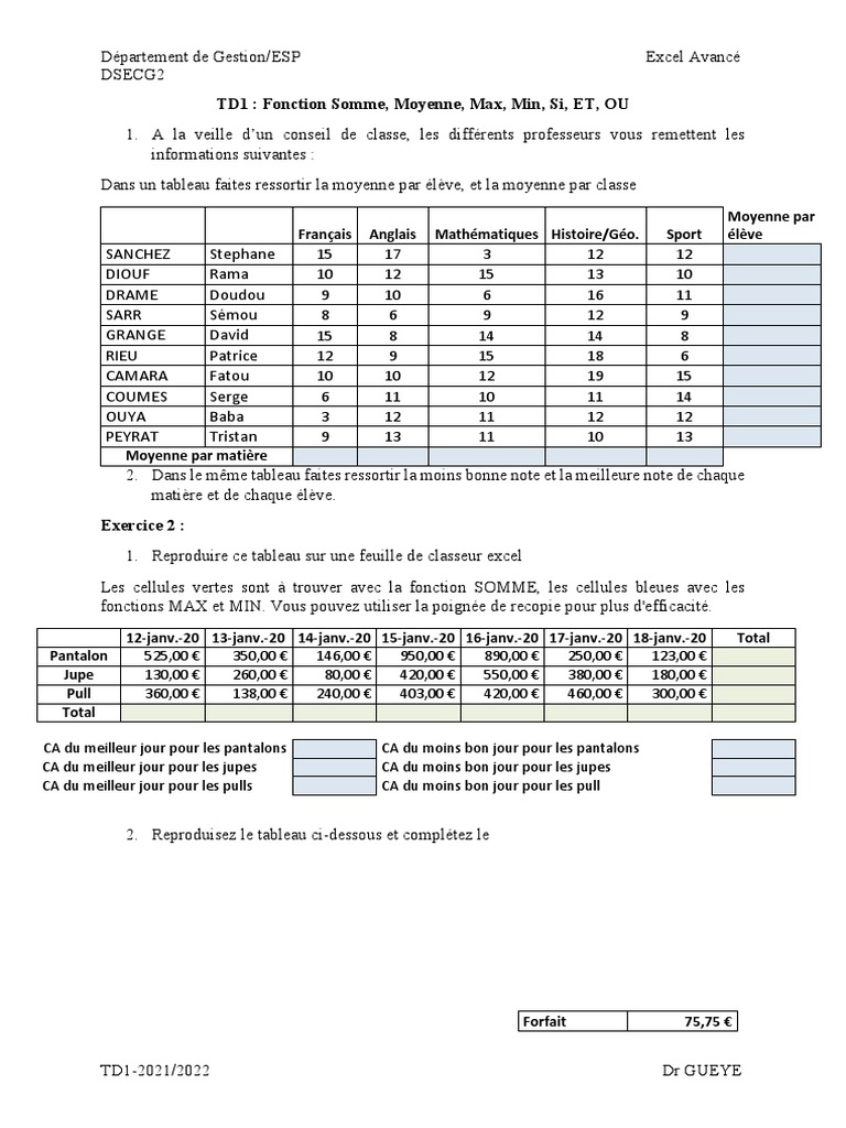 TD1 Excel Avance 2022 | PDF | Salaires | Heures supplémentaires