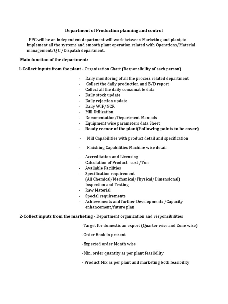 Function of Production Planning and Control | PDF | Specification ...