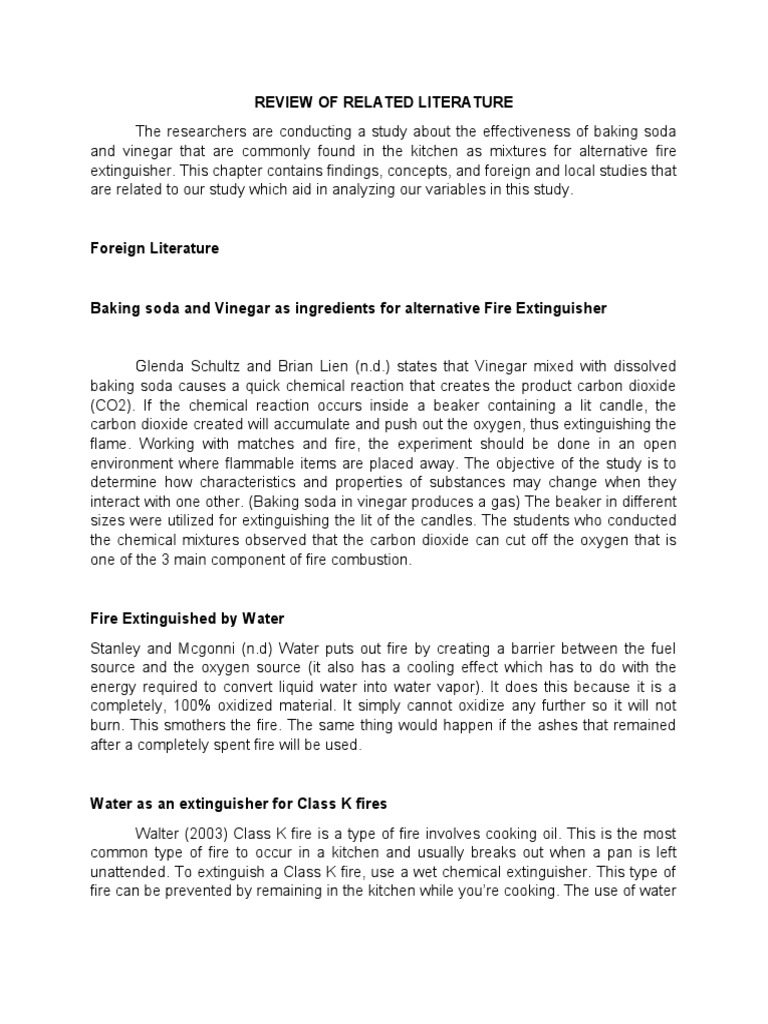 RRL of Effectiveness of Baking Soda and Vinegar As An Alternative Fire Extinguisher | PDF ...