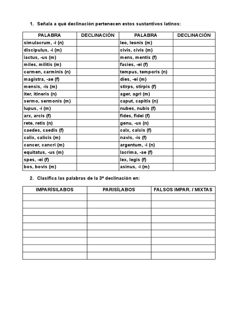 Ejercicio Repaso Declinaciones Verbos Latín. | PDF | Romulus y Remus ...