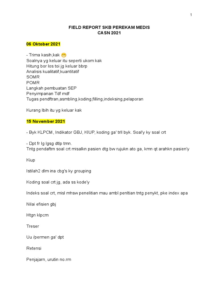 FR SKB Perekam Medis 2021 | PDF | Karier & Perkembangan
