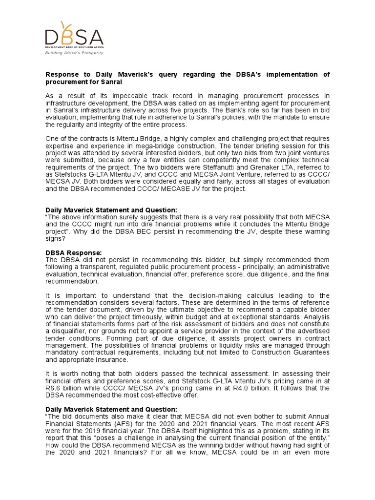 DBSA Responses 1 PDF | PDF | Economies | Business