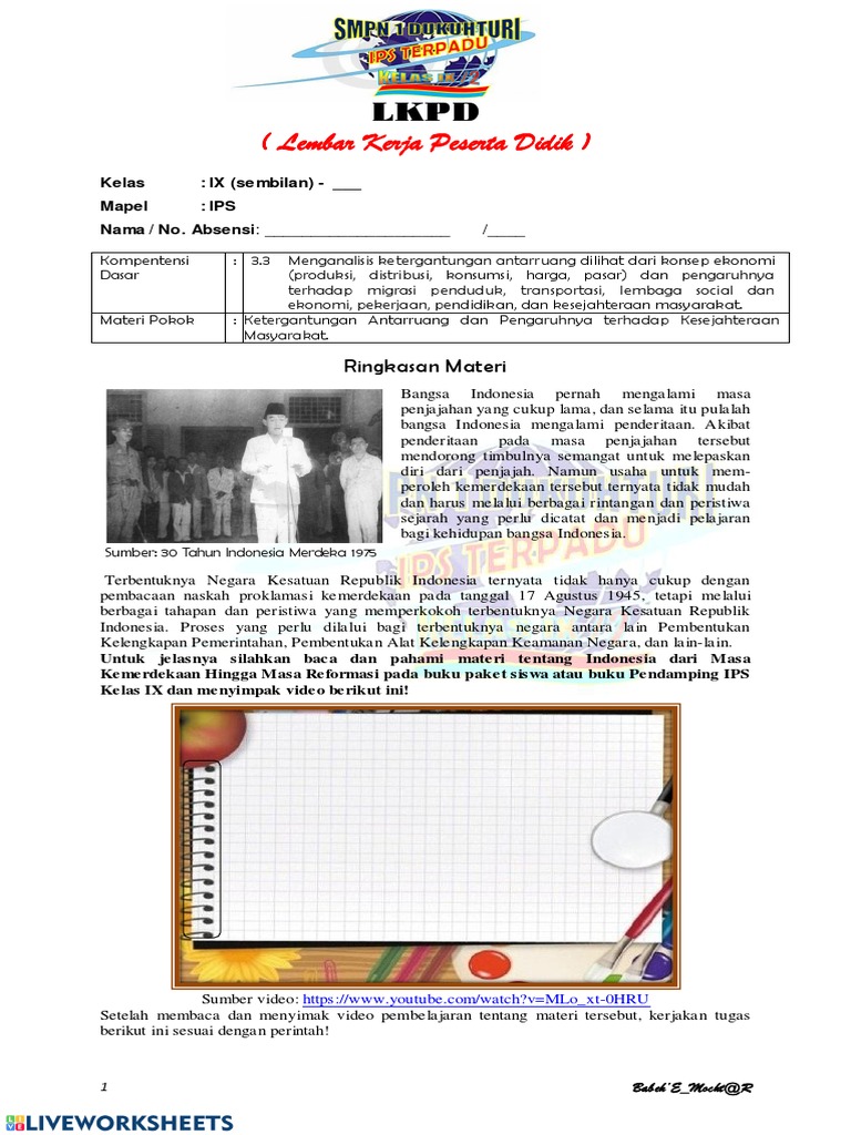 LKPD IPS Kelas IX: Ketergantungan Antarruang dan Sejarah Indonesia | PDF