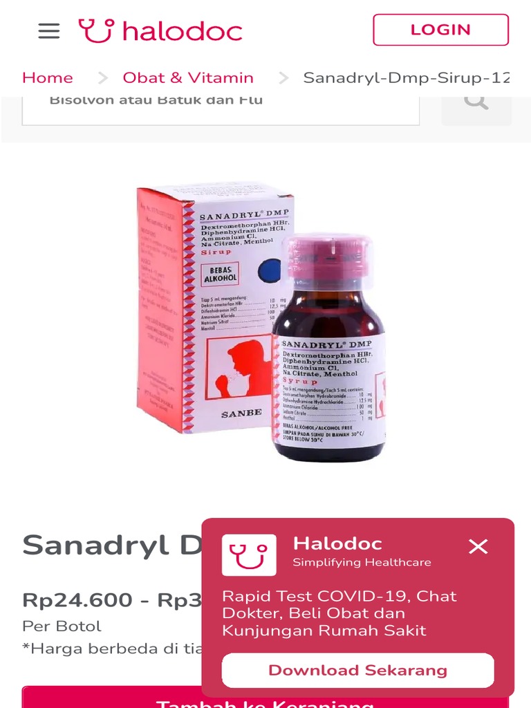 Sanadryl DMP Sirup 120 ML - Kegunaan, Efek Samping, Dosis Dan Aturan ...