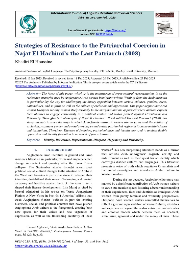 Strategies of Resistance To The Patriarchal Coercion in Najat El Hachimi's The Last Patriarch ...
