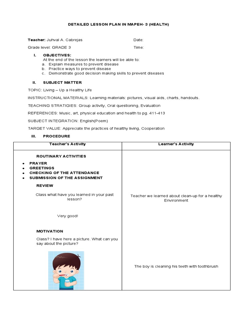 Detailed Lesson Plan in Mapeh Health-110 | PDF | Hygiene | Teachers