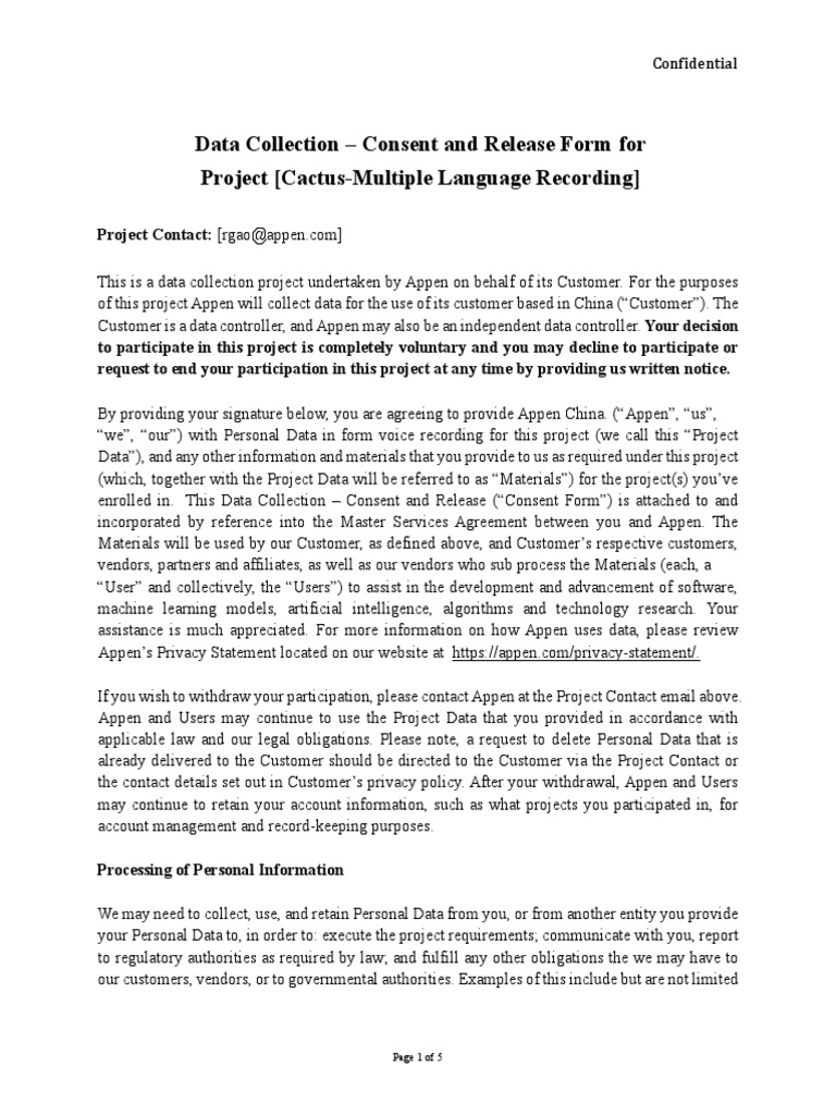 - (合同) Appen Standard ICF for Multiple Language Recording Project | PDF ...