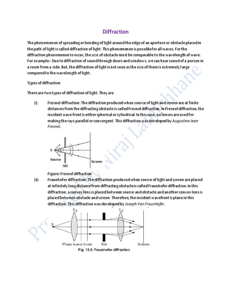 Fraunhofer And Fresnel Diffraction A Comprehensive Explanation Of The