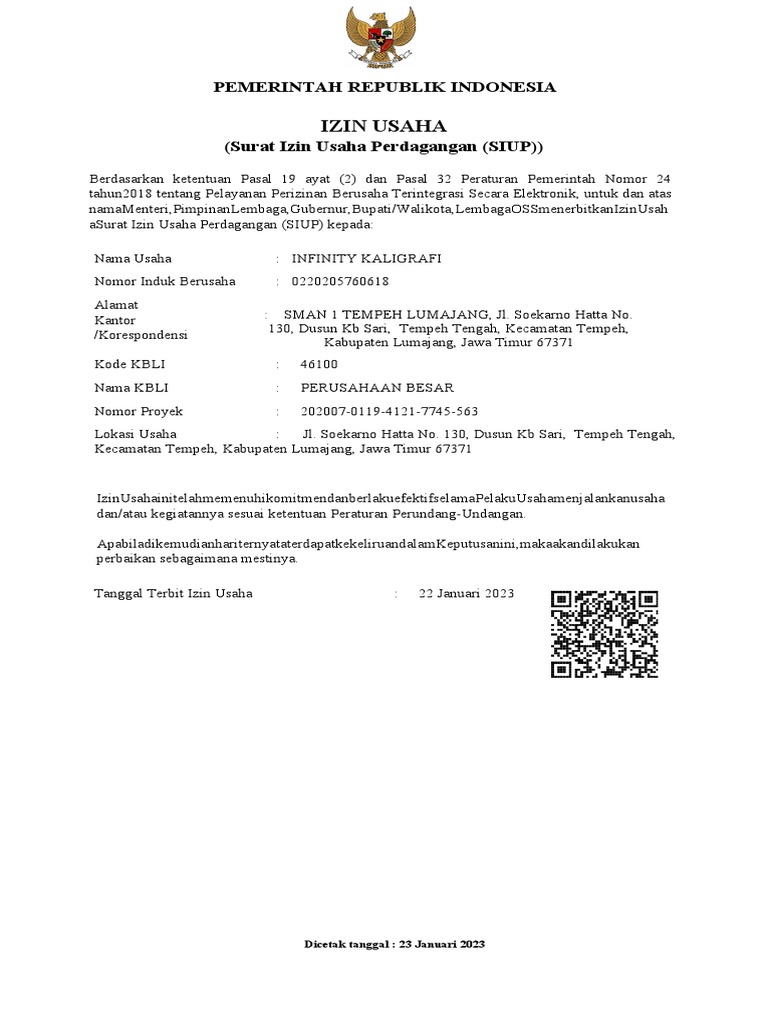 Contoh Surat Izin Usaha Perdagangan Siup 1 | PDF