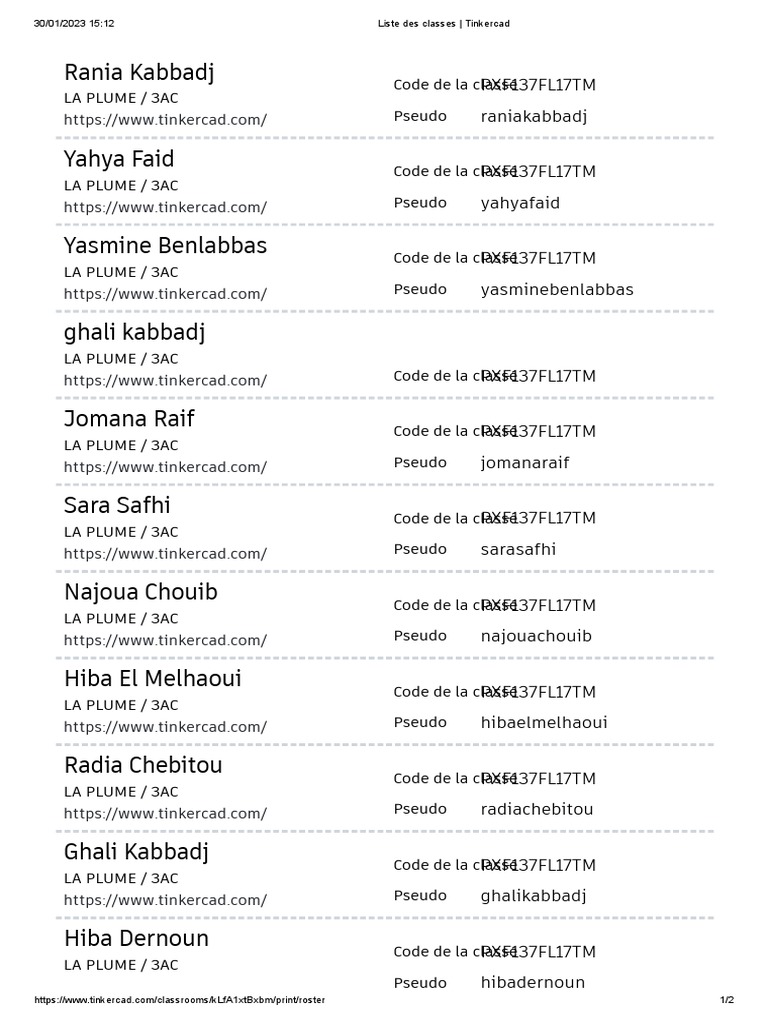 Liste Des Classes - 3AC | PDF