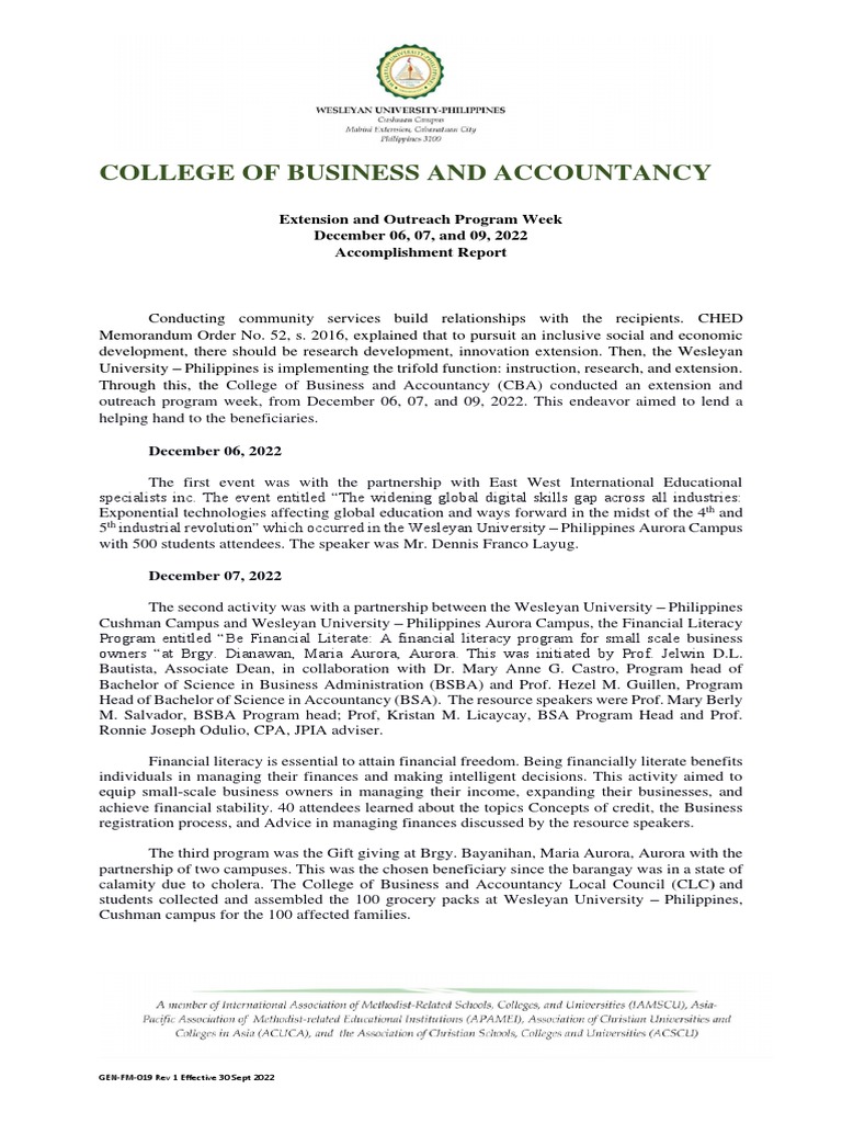 Accomplishment Report Extension and Outreach Program December 2022 ... Accomplishment Report Extension and Outreach Program December 2022 ...