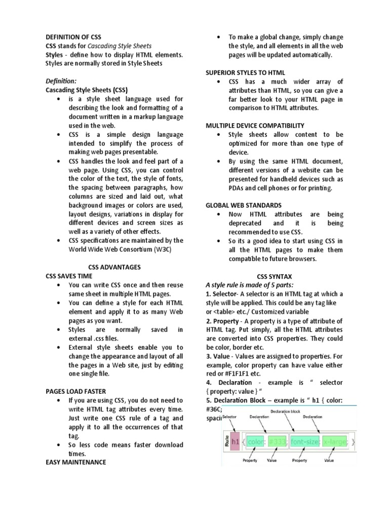 Concise Insights Into Cascading Style Sheets Css Pdf Html Html Element
