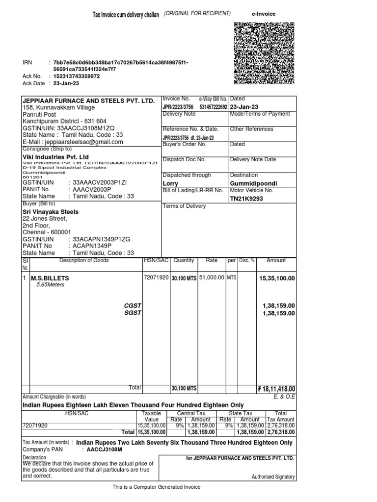 Tax Invoice Cum Delivery Challan | PDF | Government | Economy Of India
