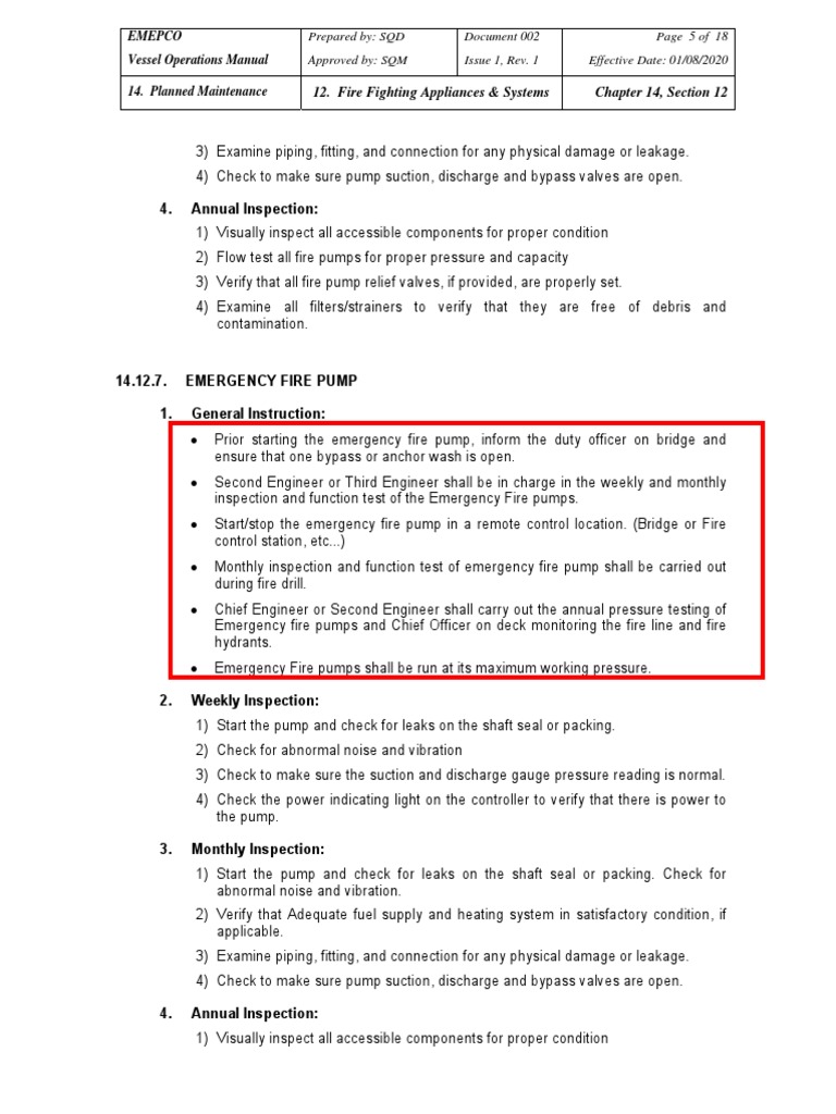 Fire Pump Test Procedure VOM - Tankers (Em) | Download Free PDF | Pump ...