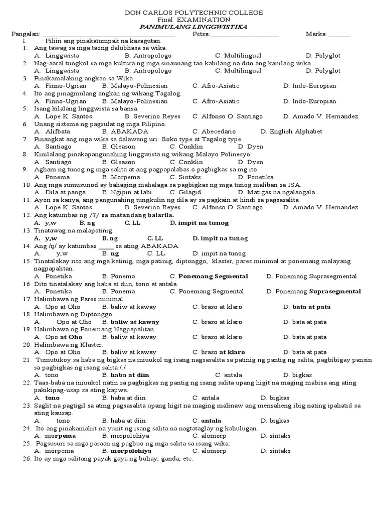 FINALS Panimulang-Linggwistika | PDF