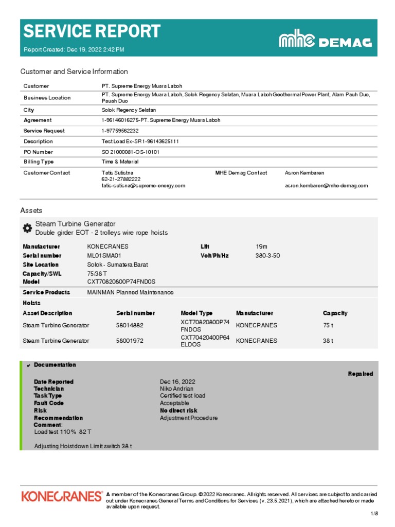 Service Report 1-97759562232 | PDF | Steam | Electric Generator