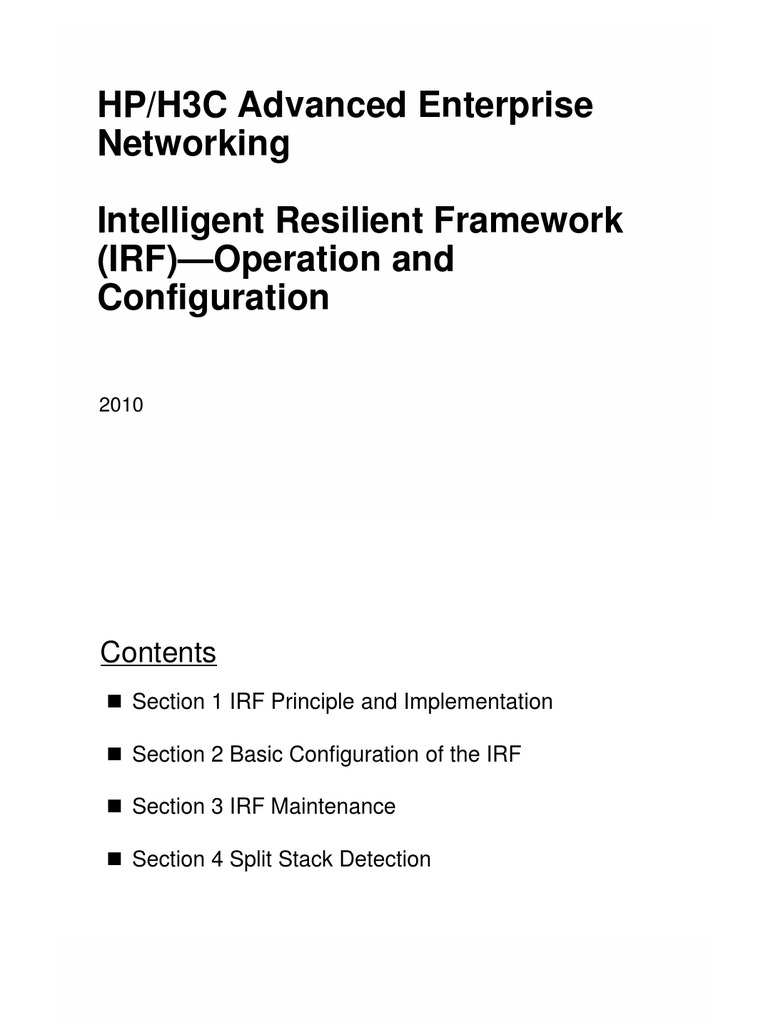 H3C Advanced 02b - IRF Operation and Configuration - 2010may06 | PDF | Network Switch | Internet ...