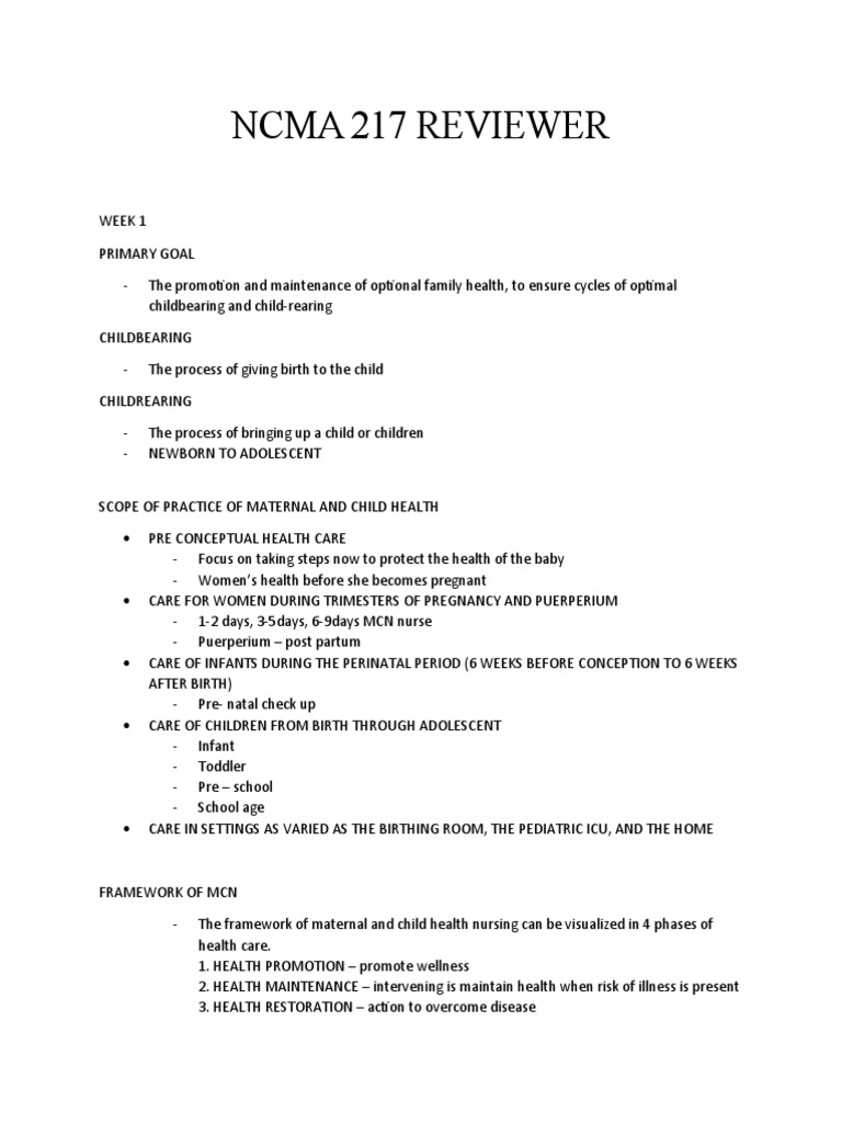 Ncma 217 Reviewer | PDF | Maternal Health | Pregnancy