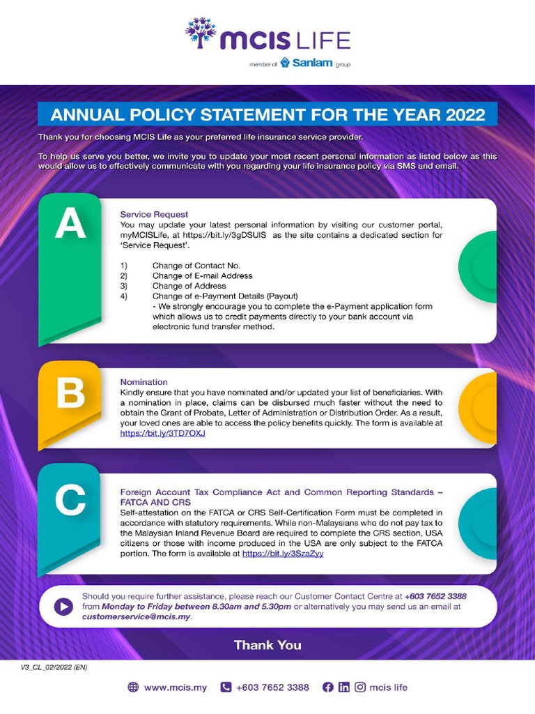 MCIS 2022 Annual Statement Summary | PDF | Dividend | Insurance