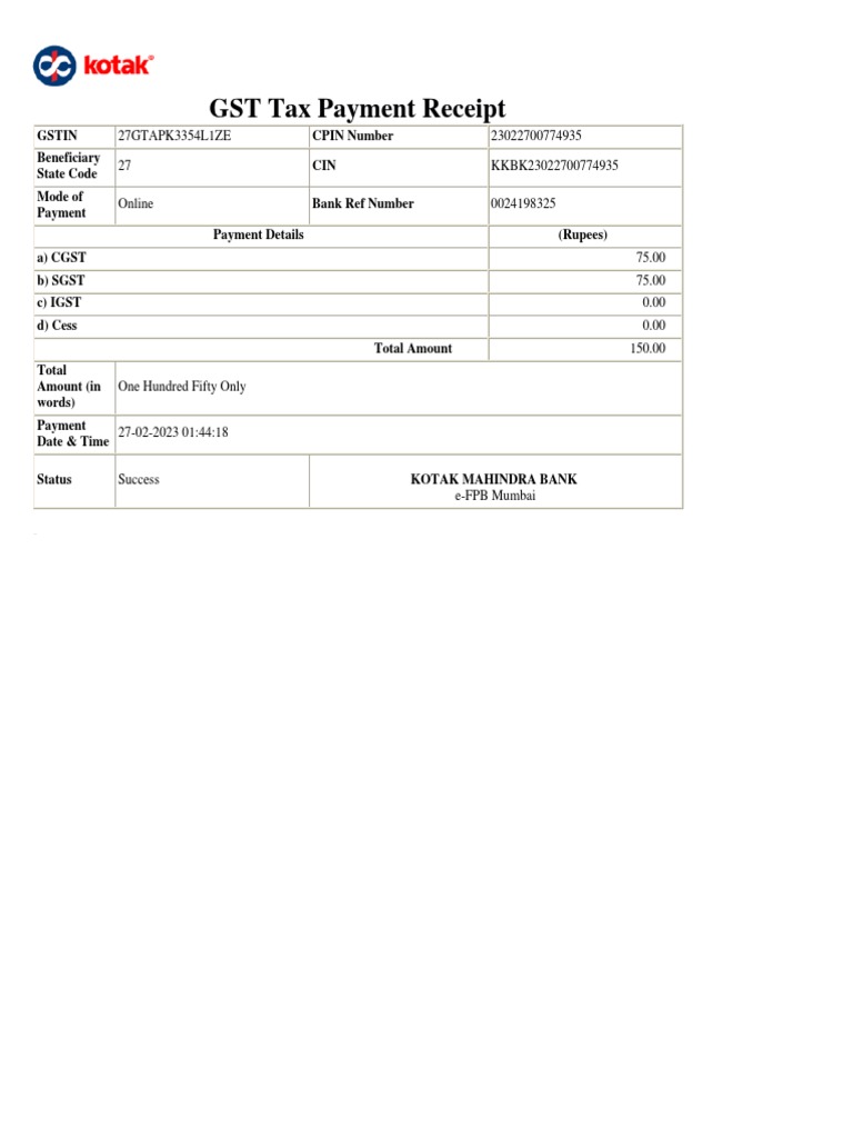 GST Payment Receipt - February 2023 | PDF