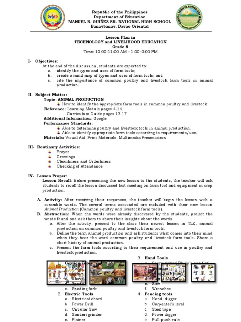 Use Farm Tools and Equipment Lesson Plan | PDF | Rubric (Academic) | Farms