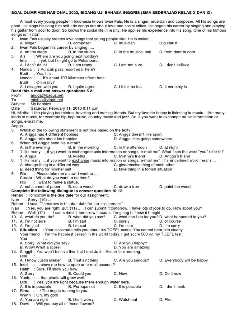 Soal Olymp English KLS 10&11 - 30 Soal | PDF | Raphael | Leonardo Da Vinci