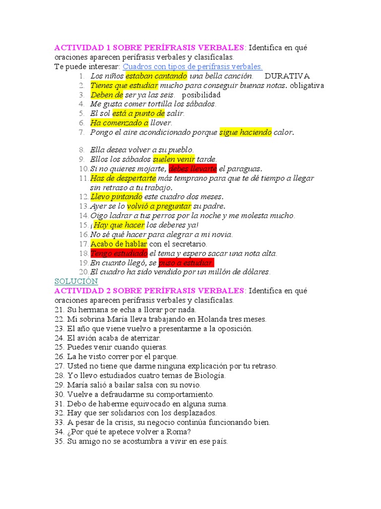 Ejercicios Perífrasis Verbales | PDF