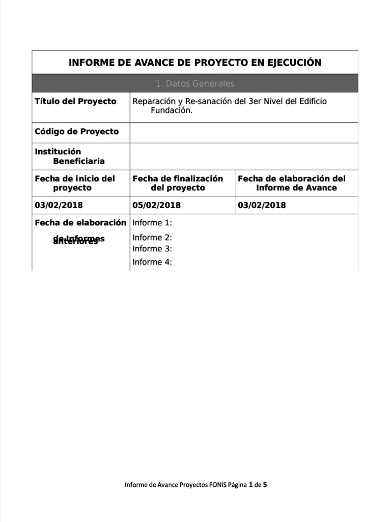 PDF Formato Informe de Avance de Proyecto en Ejecucion DL | PDF | Tecnología