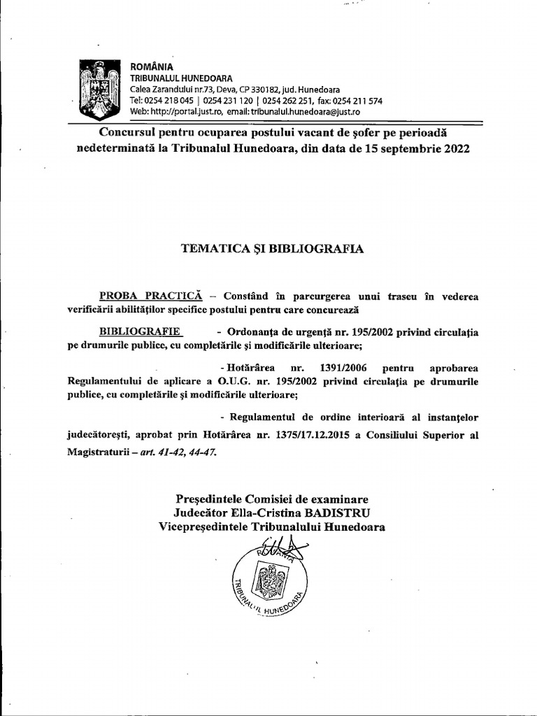 Tematica Şi Bibliografia Concurs Şofer | PDF