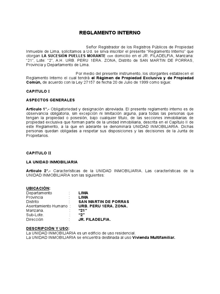 Reglamento Interno | PDF | Propiedad | Regulación