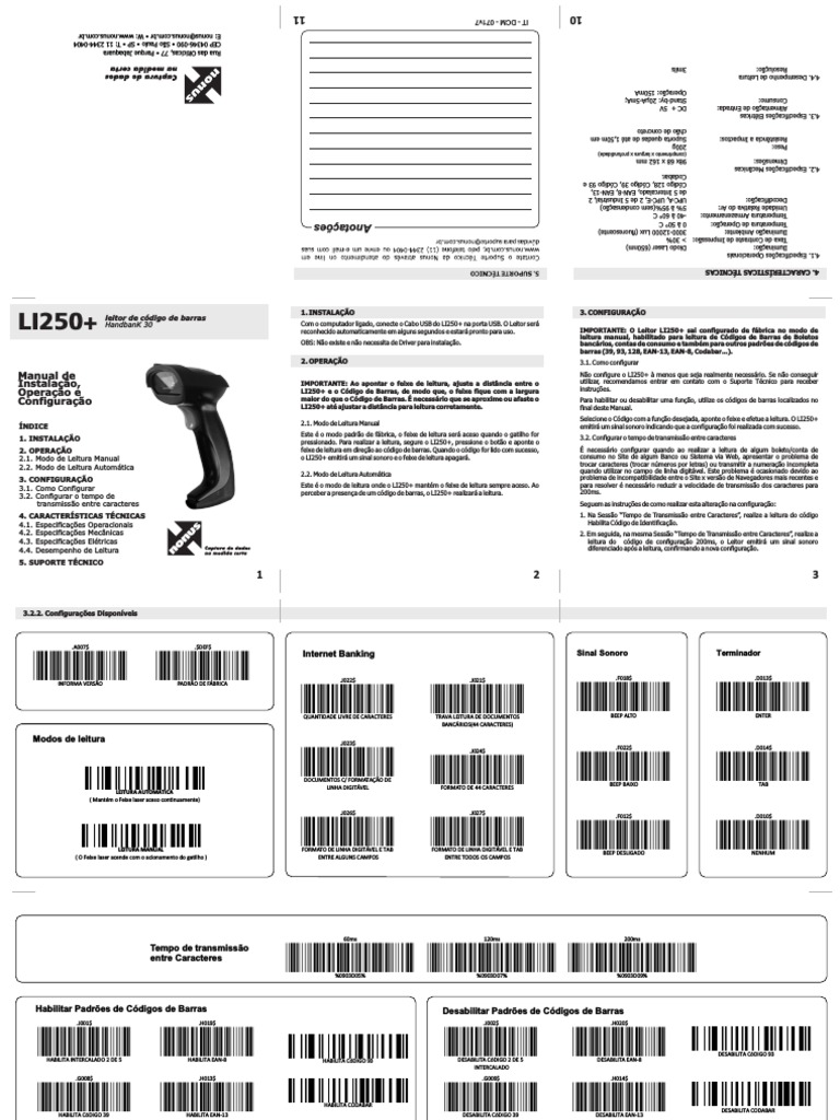 Manual-Leitor Cod Barras LI250+ | PDF | Código de barras | USB