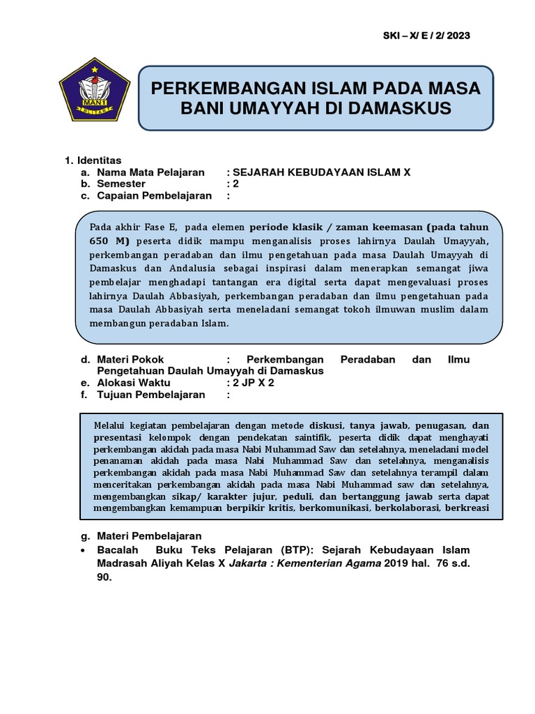 Ukbm Ski X Perkembangan Peradaban Dan Ilmu Pengetahuan Daulah Bani Umayyah Di Damaskus | PDF ...
