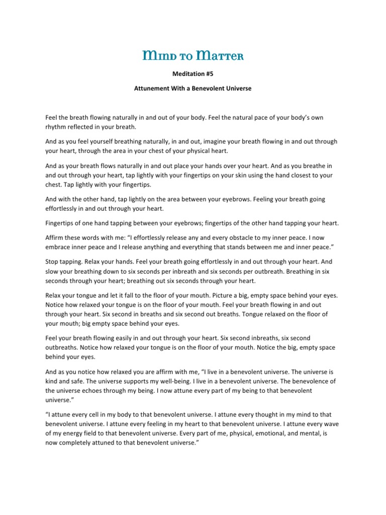 5 Attunement With A Benevolent Universe 2 | PDF | Heart | Breathing 5 Attunement With A Benevolent Universe 2 | PDF | Heart | Breathing
