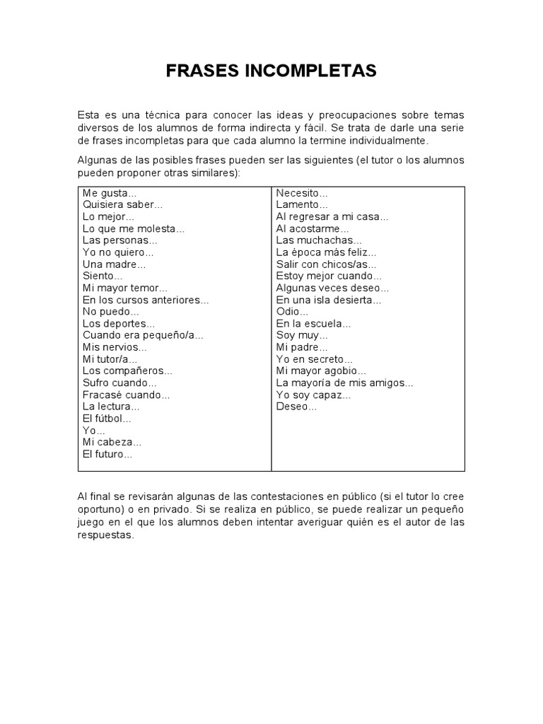 Frases Incompletas | PDF