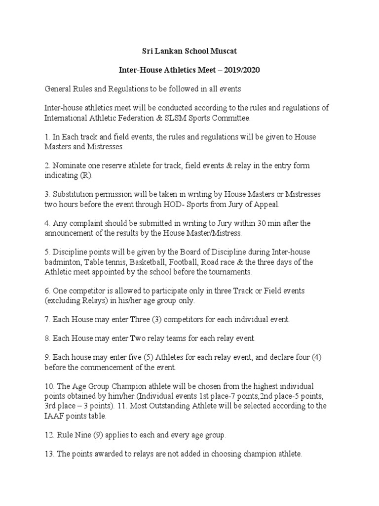 Rules Athletics 2019 | PDF | Track And Field | Sport Of Athletics