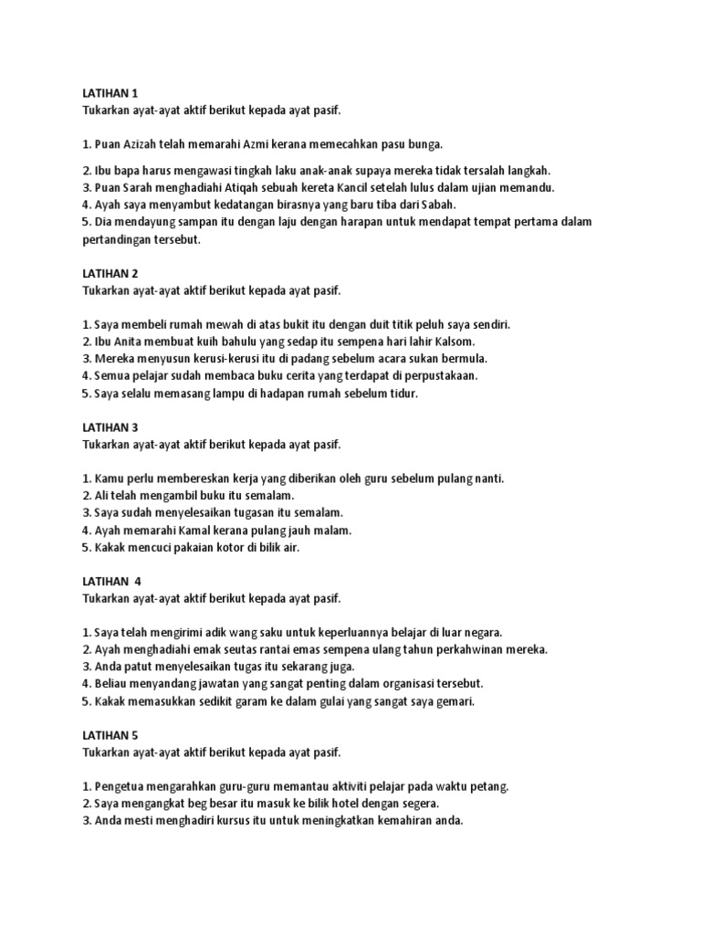Soalan-Soalan Ayat Aktif Dan Ayat Pasif | PDF
