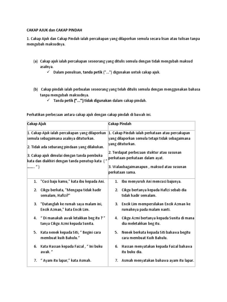 CAKAP AJUK Dan CAKAP PINDAH (Tahun 7 Dan 8) | PDF
