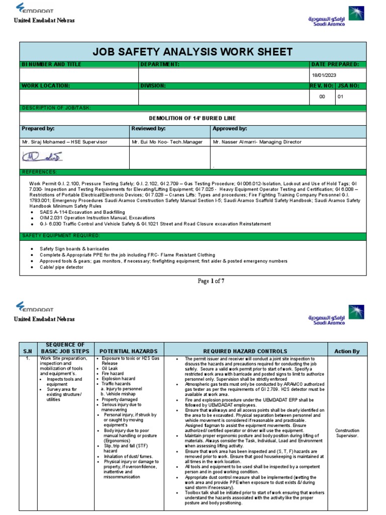 Demolition Job Safety Analysis Guide | PDF | Personal Protective ...