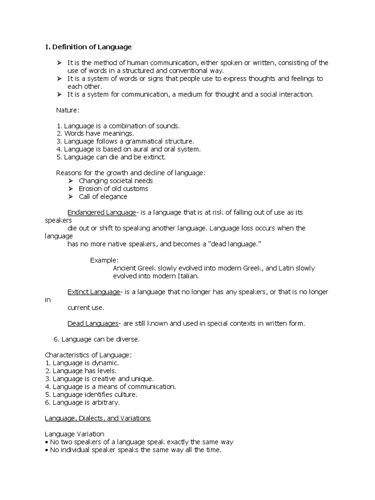 I. Definition of Language | PDF | Cognition | Human Communication