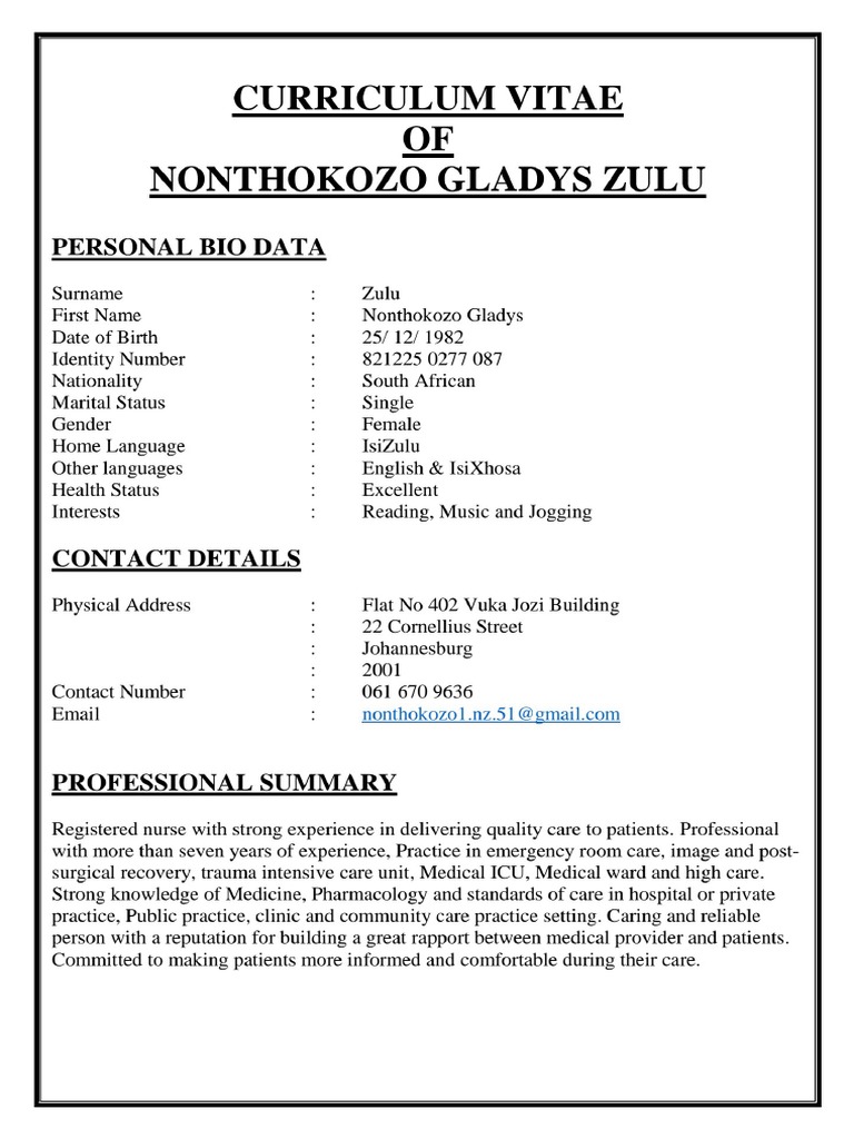 NonthokozoGladys Zulu CV | PDF
